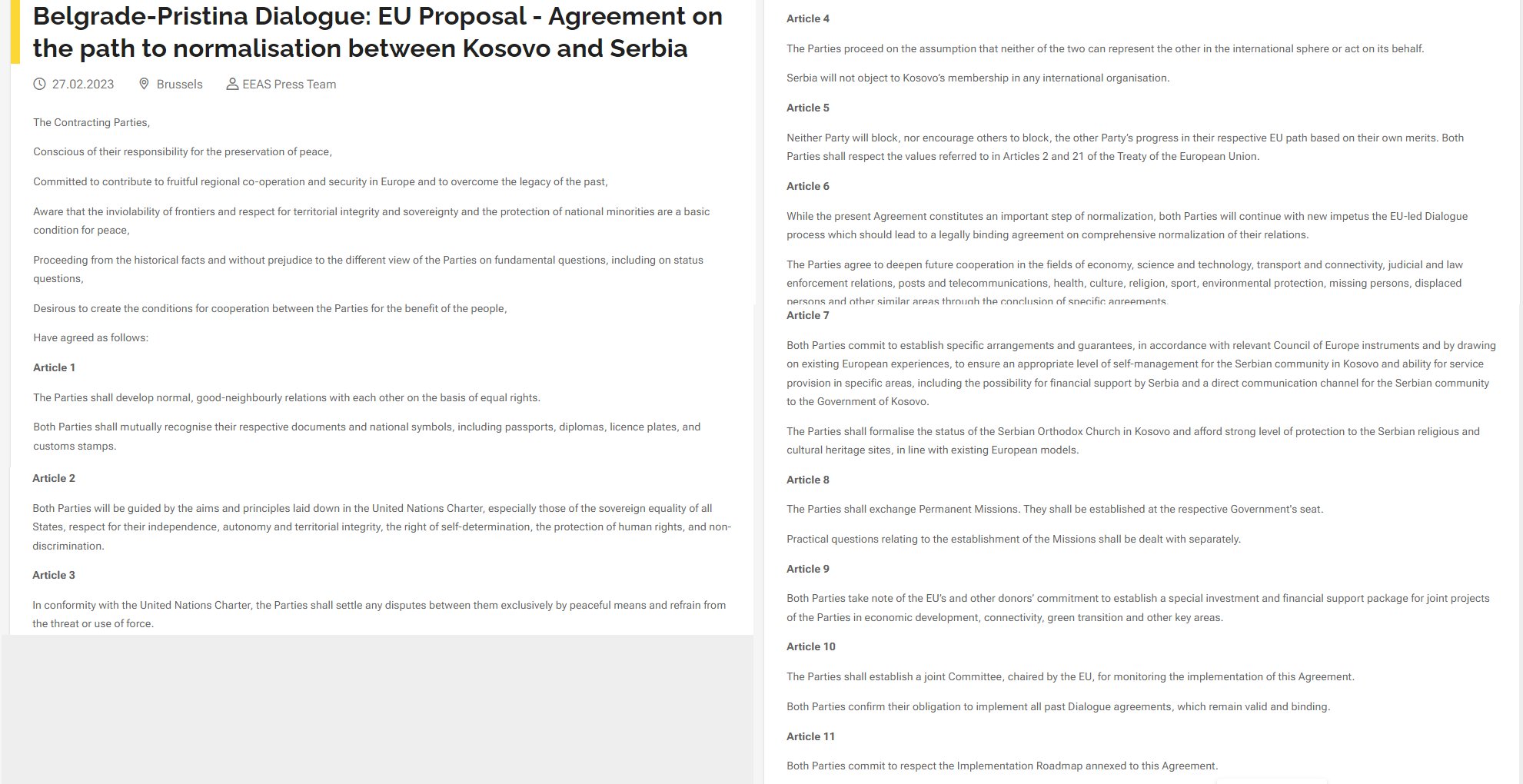 kos_data on Twitter: "EU published the "European plan", agreed by Kosovo and Serbia: -🇽🇰&🇷🇸 ...