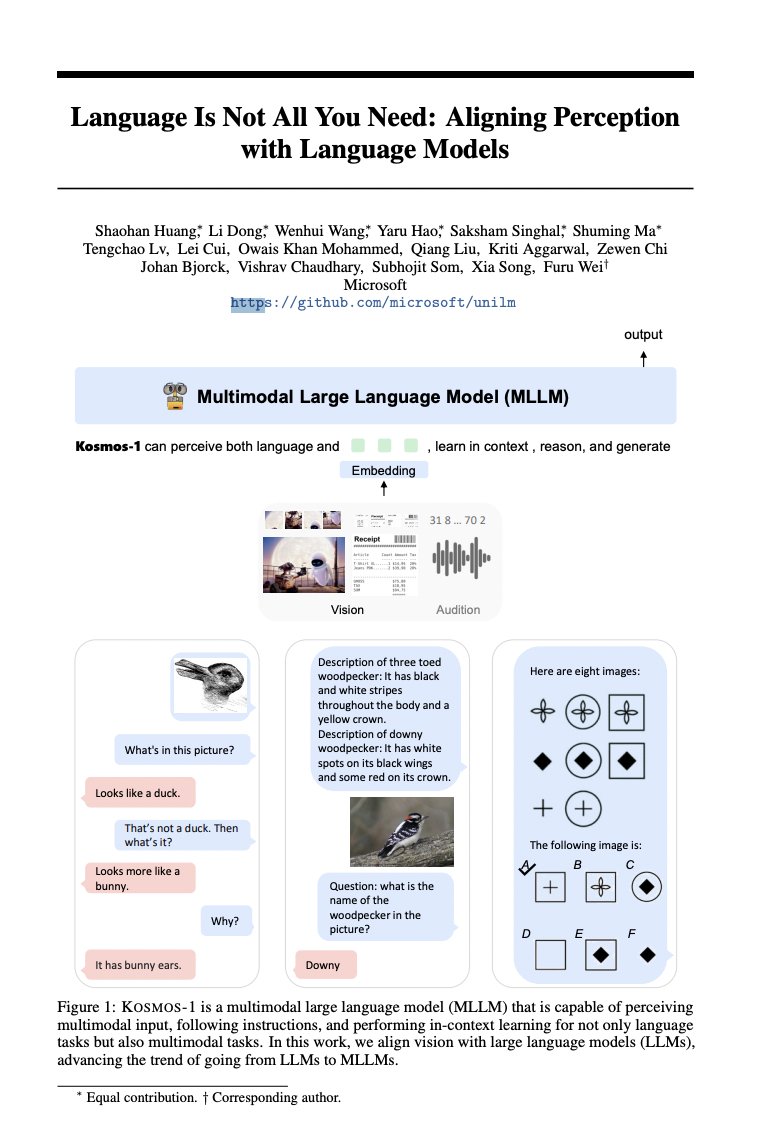 AK on Twitter: "Language Is Not All You Need: Aligning Perception with Language Models#N##N# ...