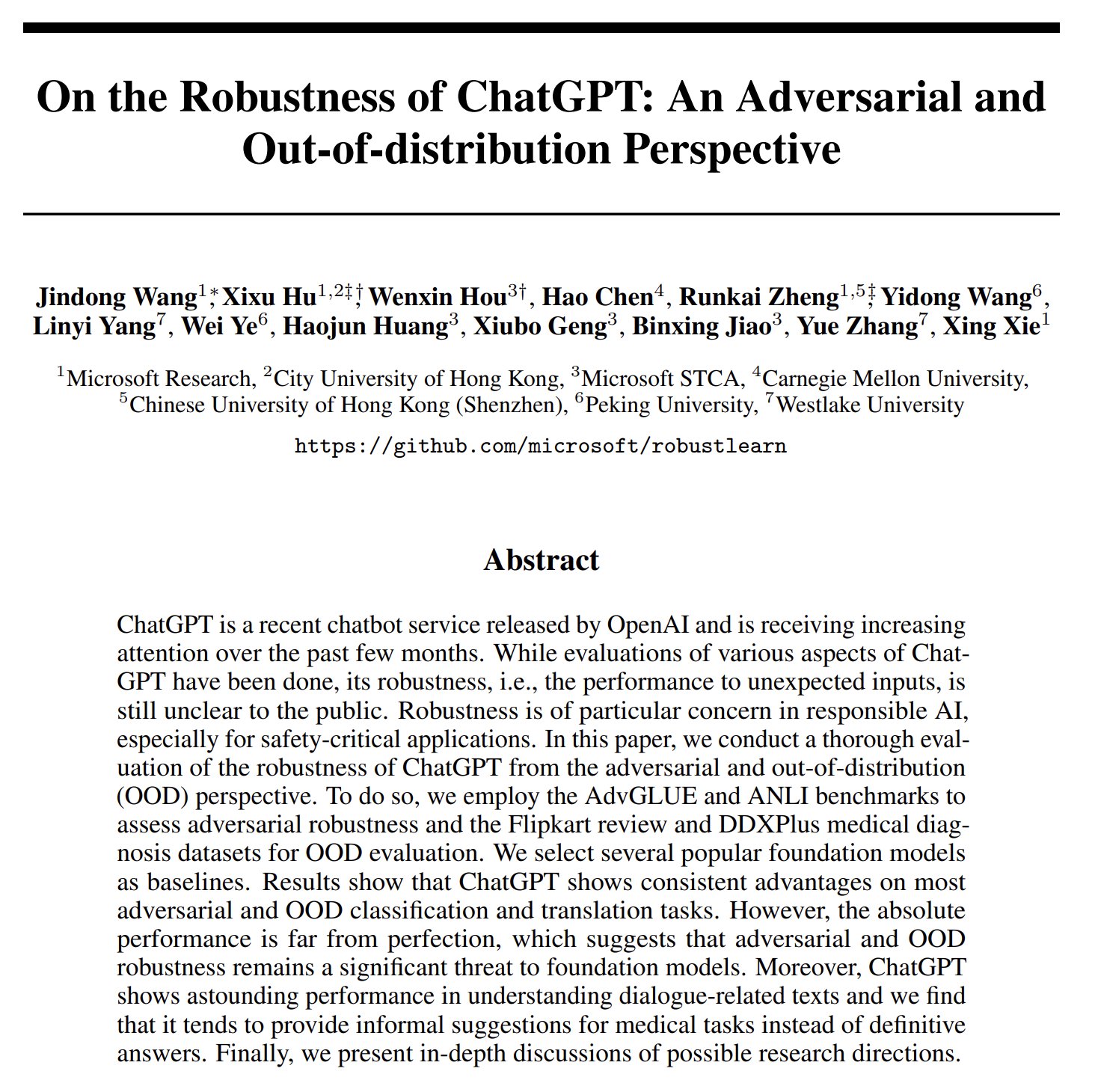 Daily AI Papers on Twitter: "On the Robustness of ChatGPT: An Adversarial and Out-of ...