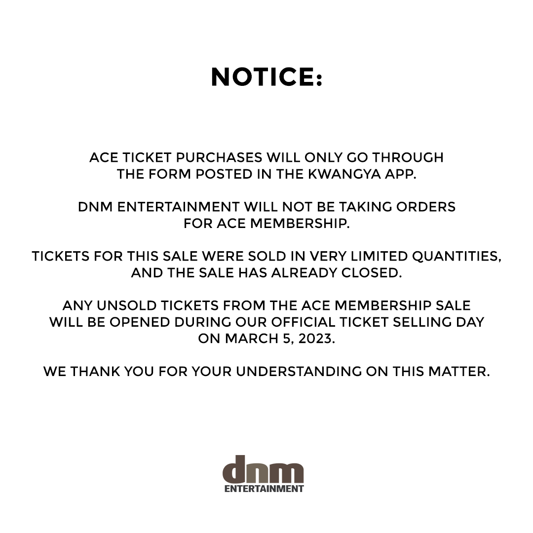 DNM Entertainment on Twitter: "PLEASE READ: Notice regarding ACE Ticket Selling for 2023 WayV ...