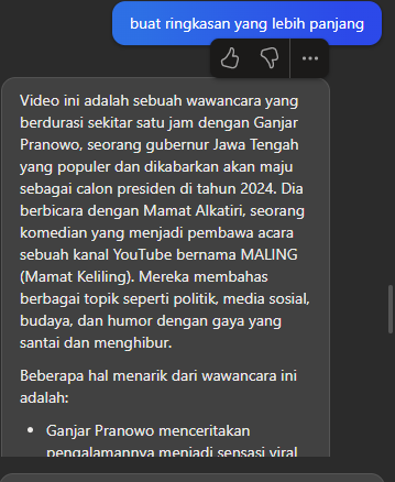 Anda tidak punya waktu nonton video panjang? Sekarang ada chatGPT-powered Bing di Edge Dev. Jadi ...