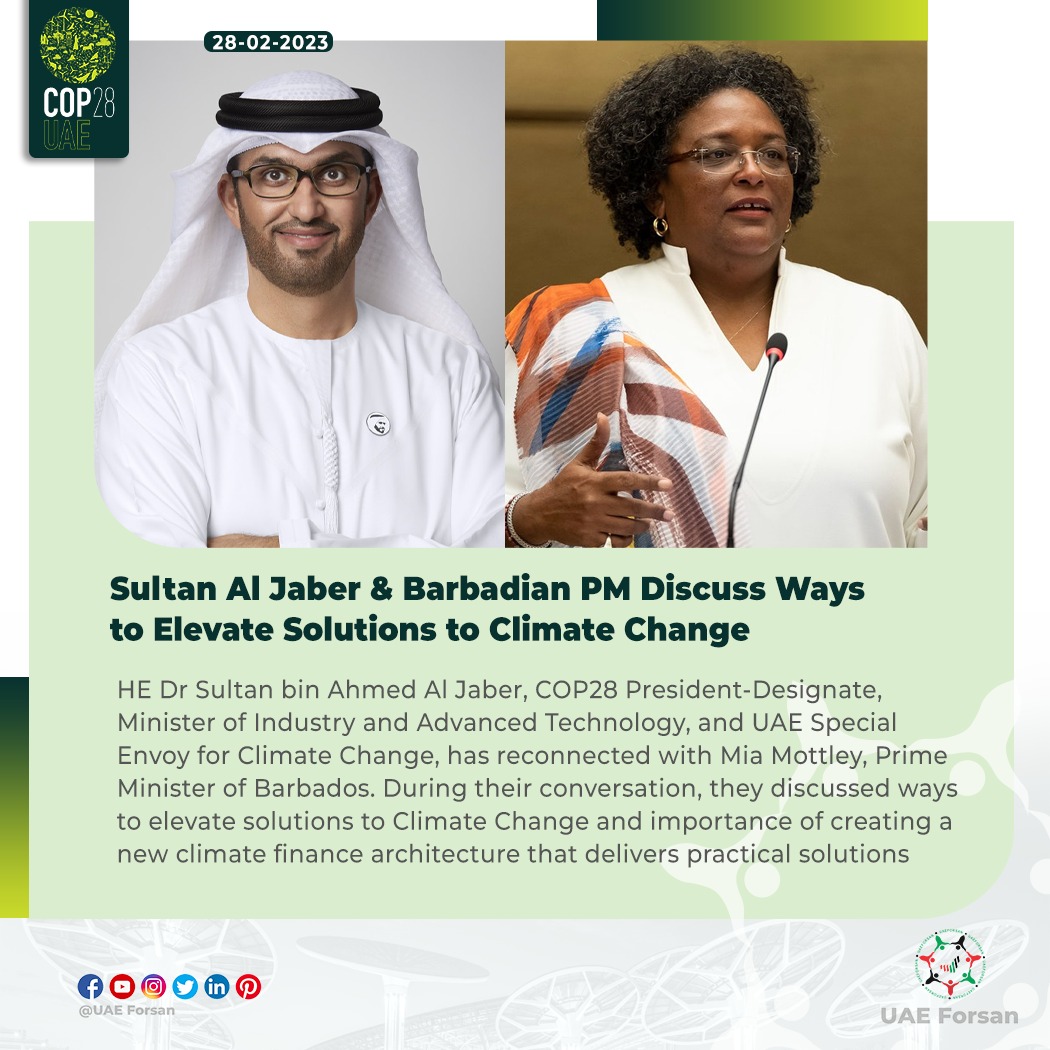 UAE Forsan on Twitter: "HE Dr Sultan bin Ahmed Al Jaber & Barbadian PM Discuss Ways to Elevate ...