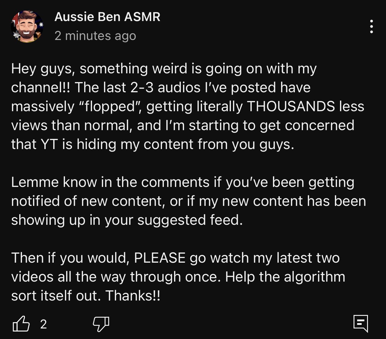 Aussie Ben ASMR on Twitter: "Hey fam, something weird is going on with my channel and I need ...