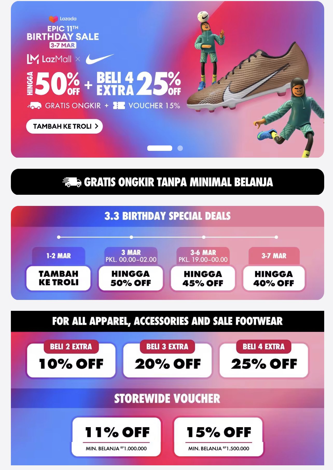 BerburuSale - Base Diskon Kukka on Twitter: "Promo NIKE di Lazada diskon s/d 50% + beli 4 extra ...