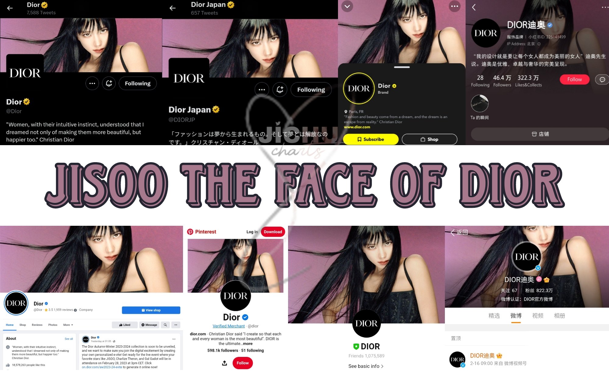 JISOO CHARTS on Twitter: "JISOO THE FACE OF DIOR Twitter - Twitter JP - Snapchat - Xiaohongshu ...