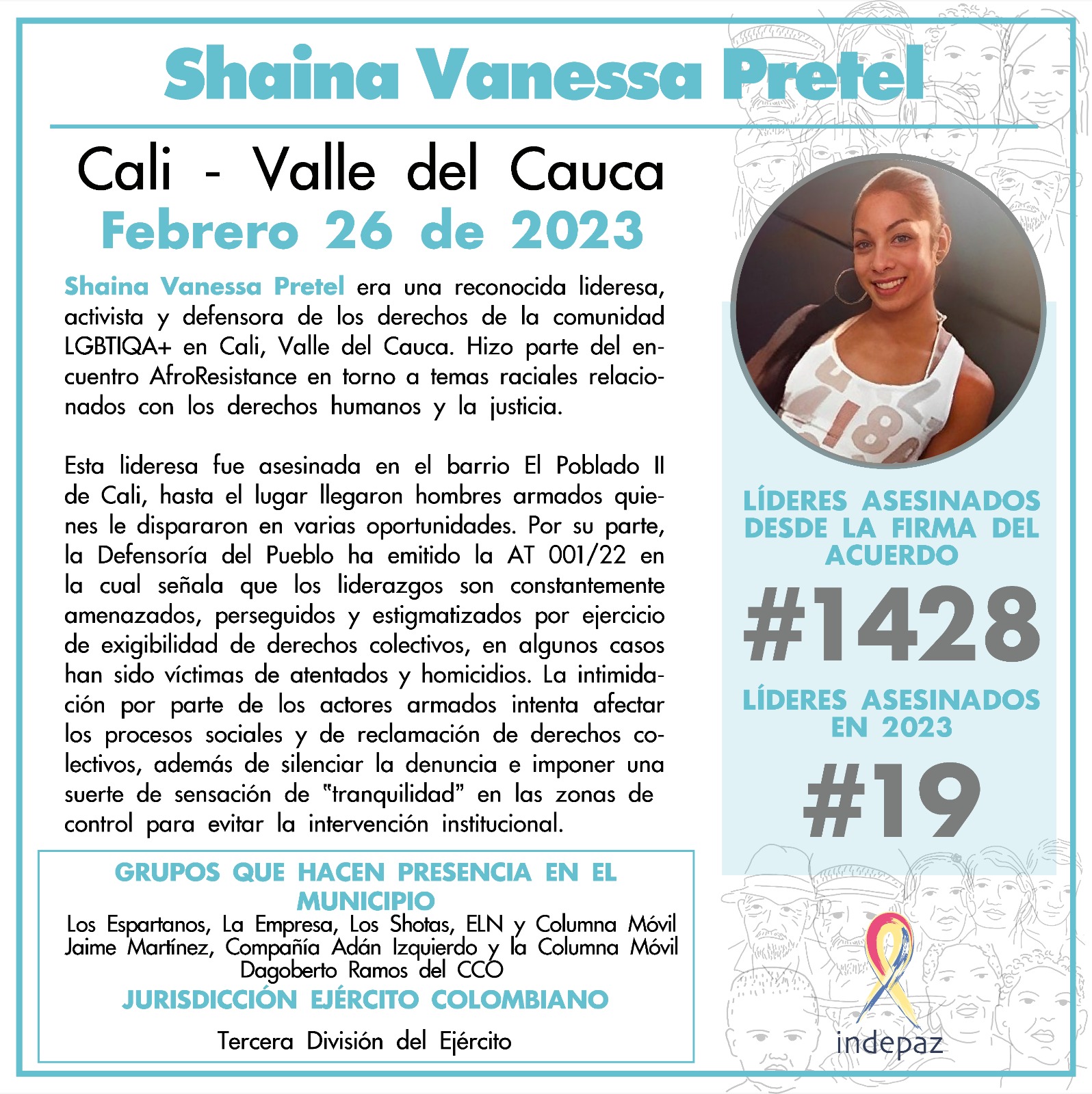 INDEPAZ on Twitter: "Shaina Vanessa Pretel 26/02/23 Cali, Valle del Cauca Era una reconocida ...