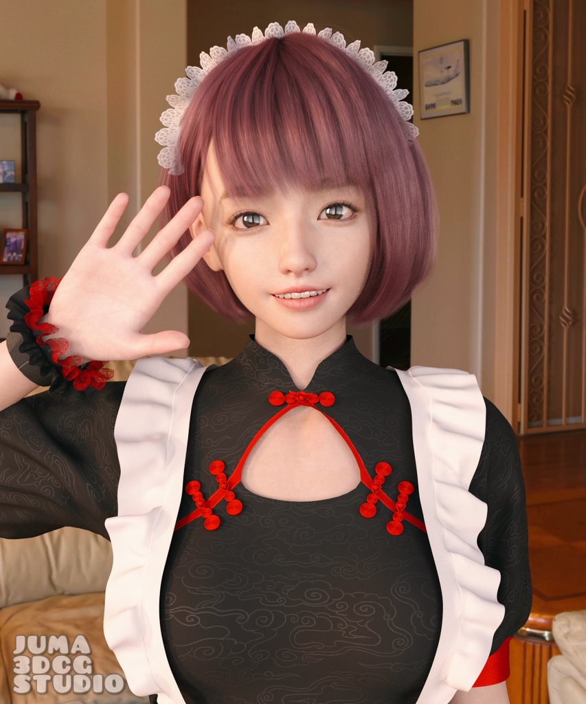 Juma3DCGStudio on Twitter: "ご主人様、髪型変えてみたよ！ #3DCG #Daz3D"