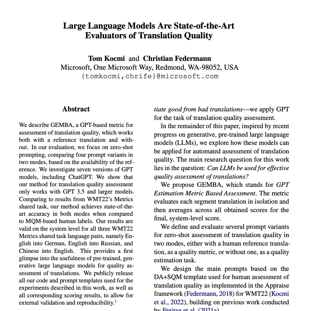 AK on Twitter: "Large Language Models Are State-of-the-Art Evaluators of Translation Quality abs ...