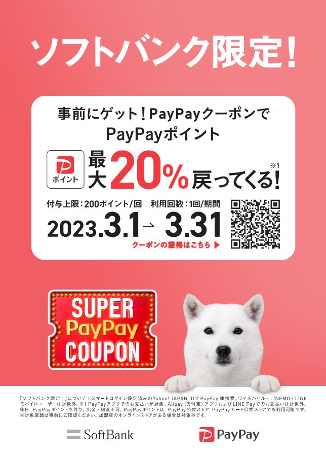 ️💙💚🌱株式会社マルアイ【公式】 on Twitter: "#ソフトバンク ユーザー限定! SUPER PayPay COUPON をお忘れなく👍 PayPayポイントが最大20%戻ってくる ...