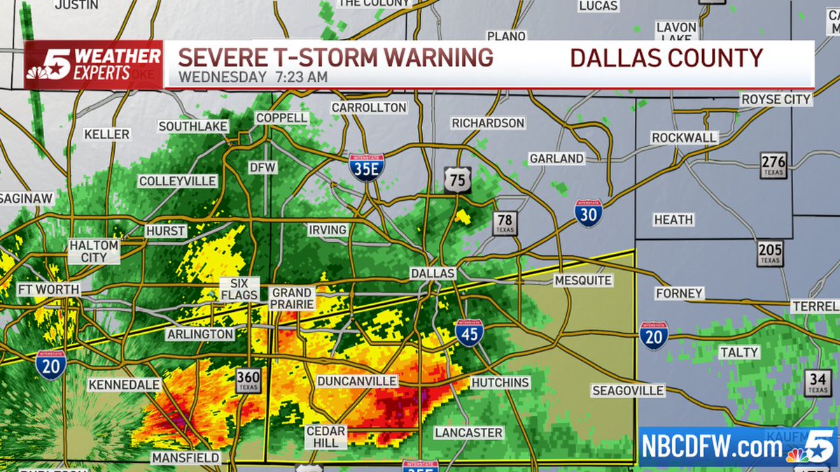 A SEVERE T-STORM WARNING has been issued for Dallas County. Go to for ...