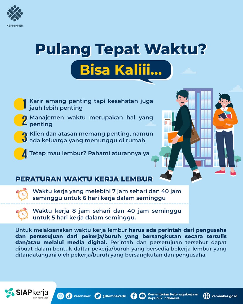 Kementerian Ketenagakerjaan RI on Twitter: "Pulang kerja on time? Kalau Rekanaker diminta lembur ...