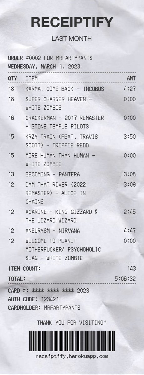 j on Twitter: "aaaaand february receiptify!"