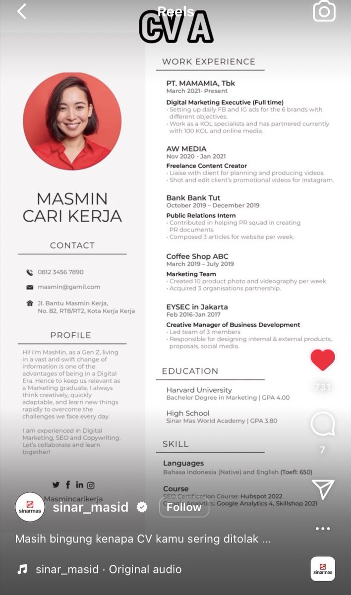BACA RULES (s.id/worksfess) on Twitter: "Work! CV ini termasuk kedalam contoh cv apa?"
