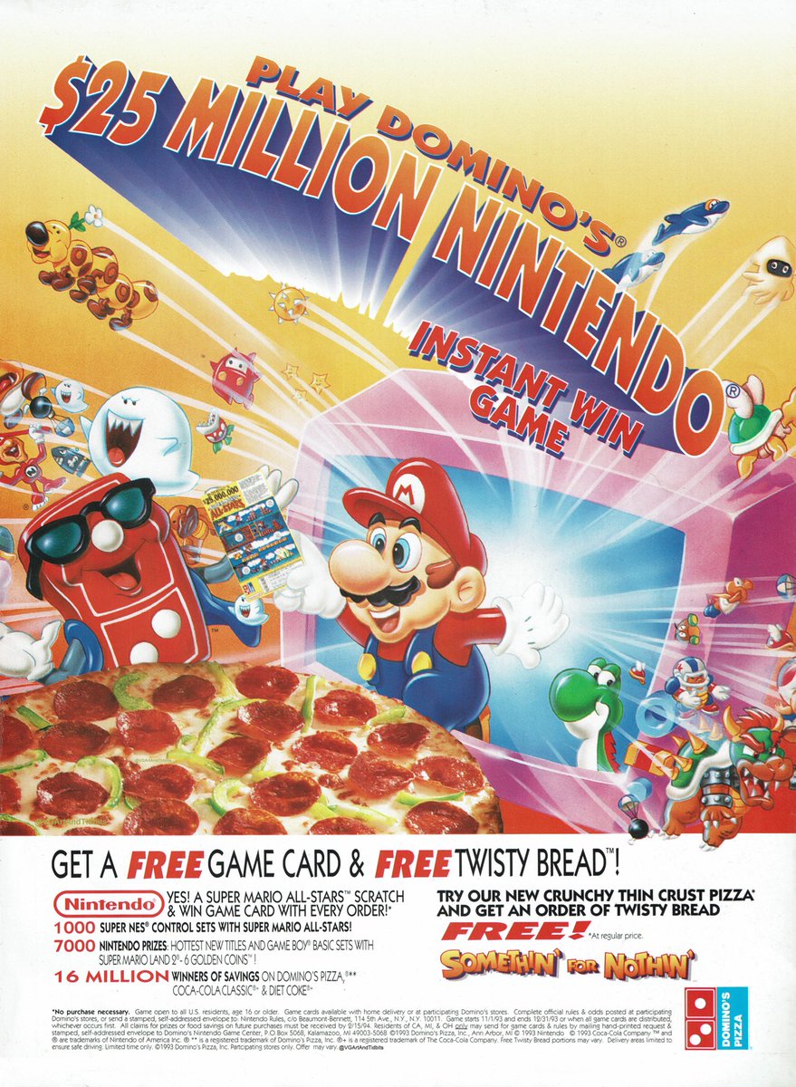 Domino's Pizza - $25 Million Nintendo Instant Win Game ad (1993 ...