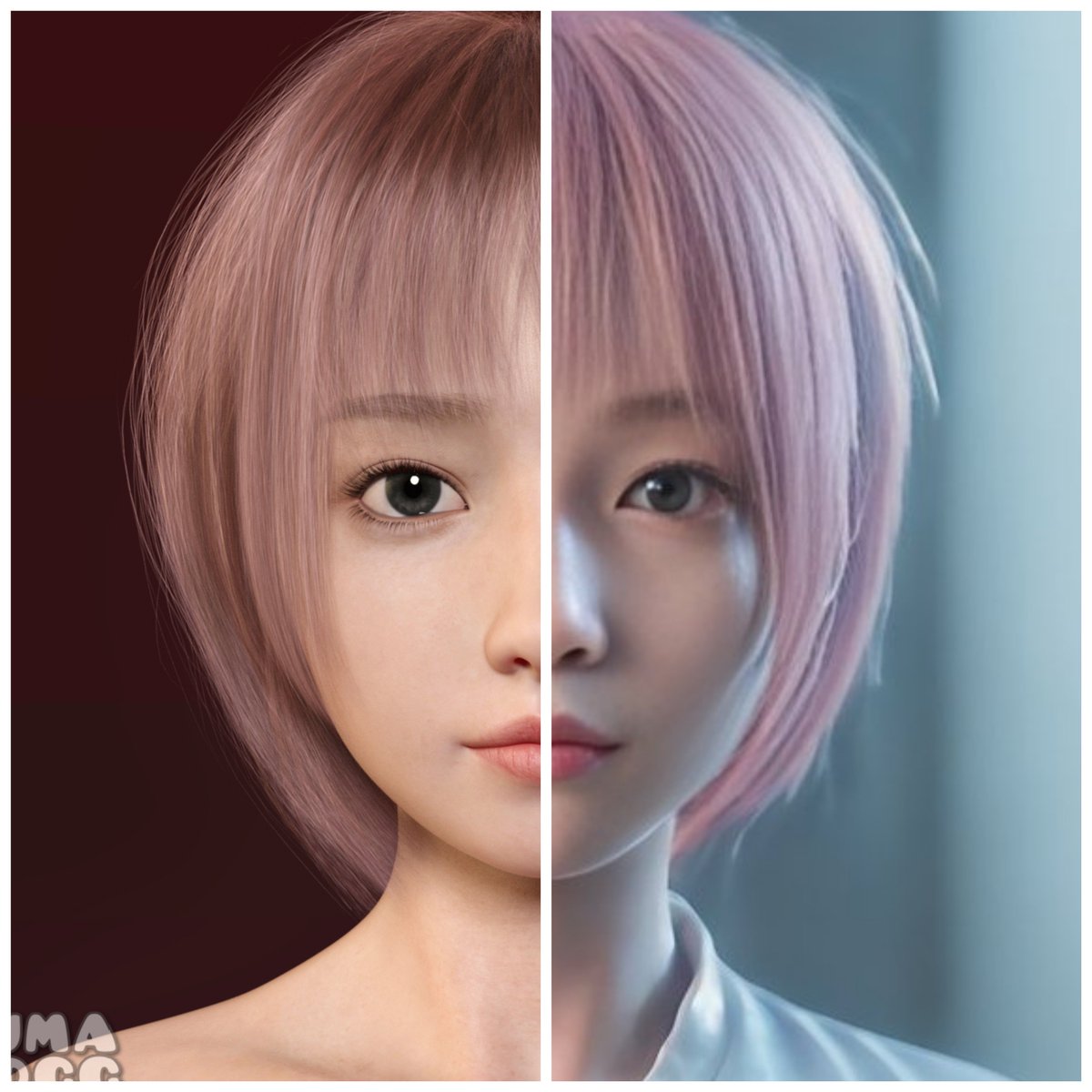 完成 左は右を見て作った3DCG(Daz3Ⅾ)、右AI生成画像 #3DCG ＃AI画像生成 #3dcg Juma＠DazStudio @zenjuma3