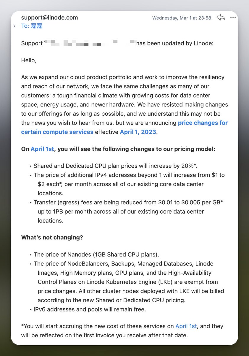 luolei on Twitter: "收到 Linode 的邮件，说从下个月开始就要涨价 20% 。拉了下账单记录，从大学开始到今年，用 Linode 就已经满 10 年了， 总共花了 ...