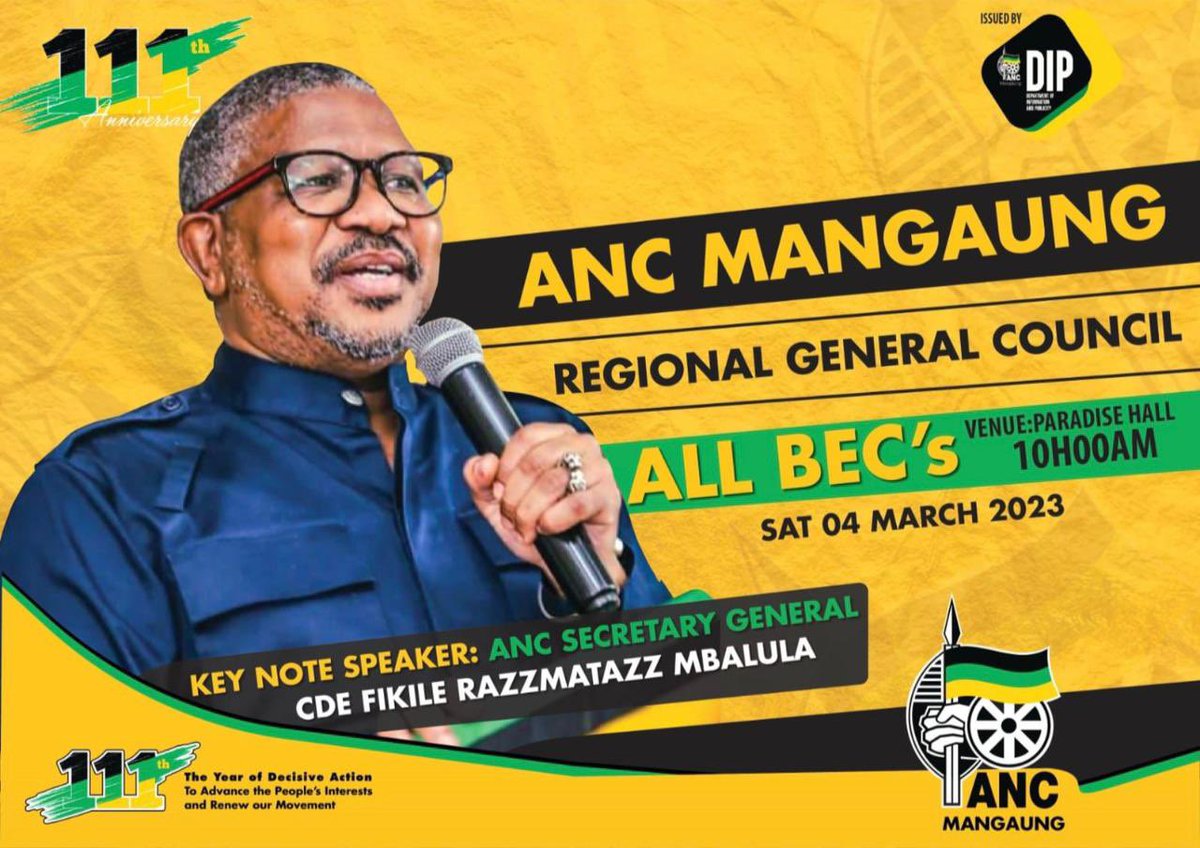 African National Congress on Twitter: "@MYANC Secretary General, Cde Fikile Mbalula, will ...