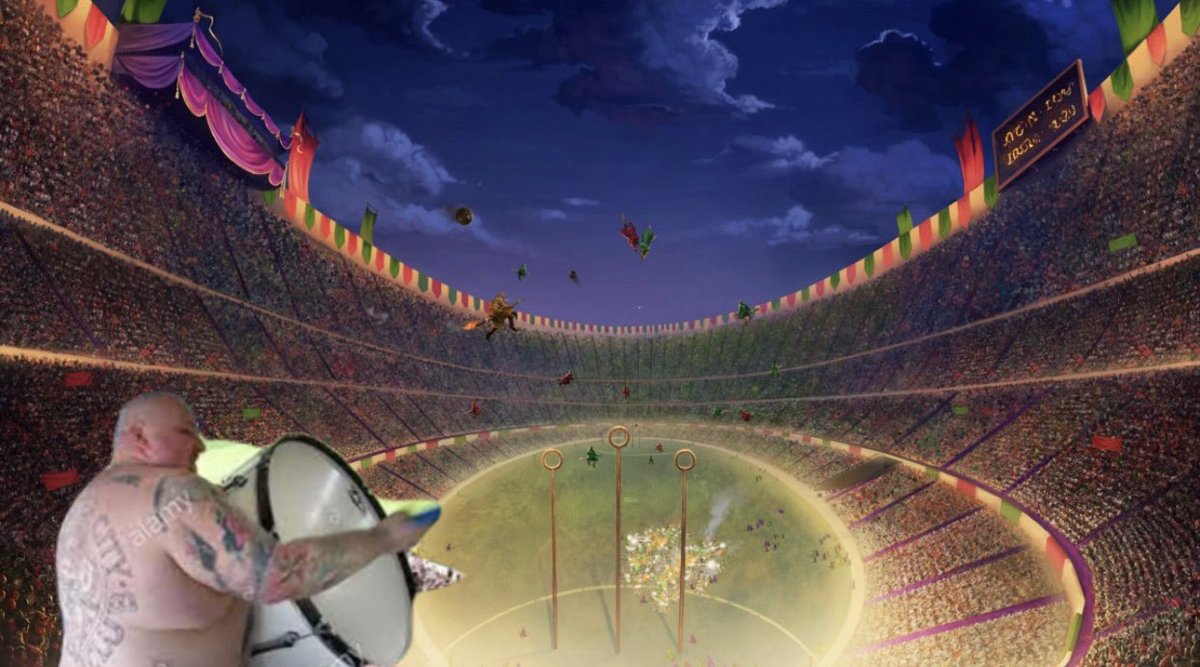 *bang bang* "Cam on ‘Ufflepuff. Score sum fakin goals! That seeker’s a ...