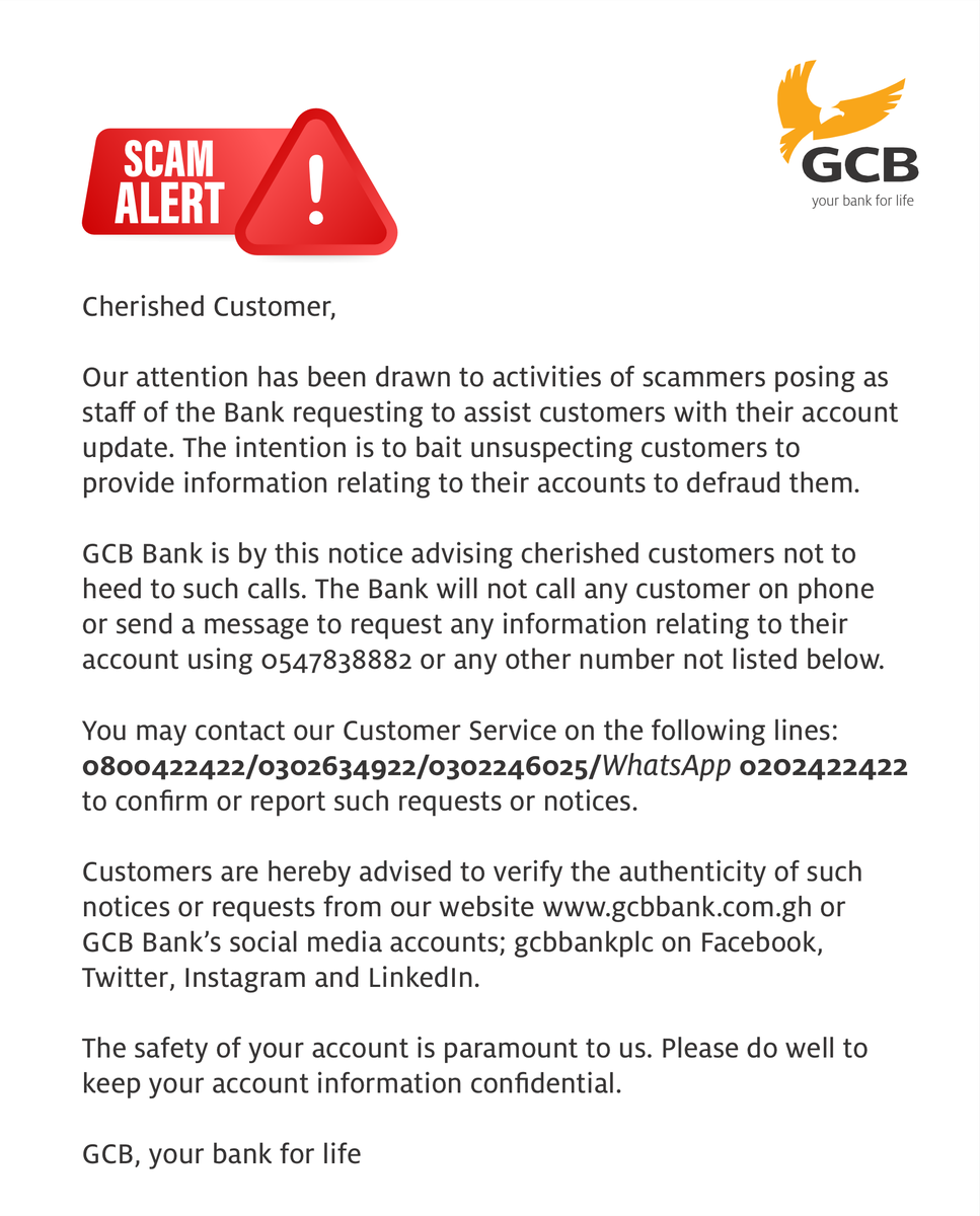 GCB Bank PLC on Twitter: "For your immediate attention, please."