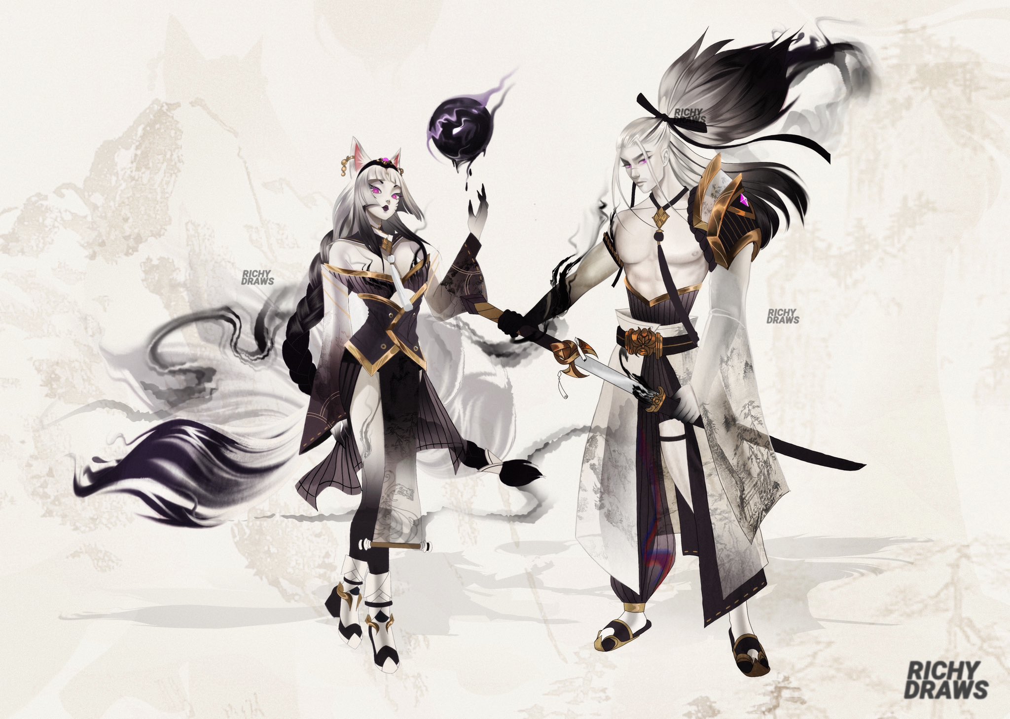 RICHY on Twitter: "🌑INKTALES AHRI AND YASUO 🌑 - Concept art I did for @emriikun , he did the ...