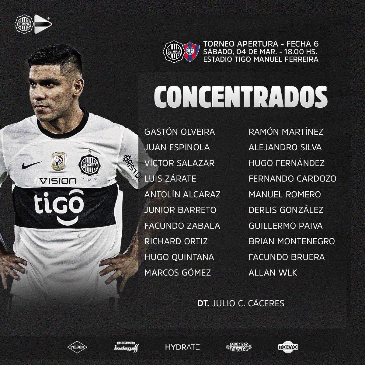 Olimpia Media on Twitter: "📋 Nómina de concentrados. Los 20 jugadores que eligió Julio César ...