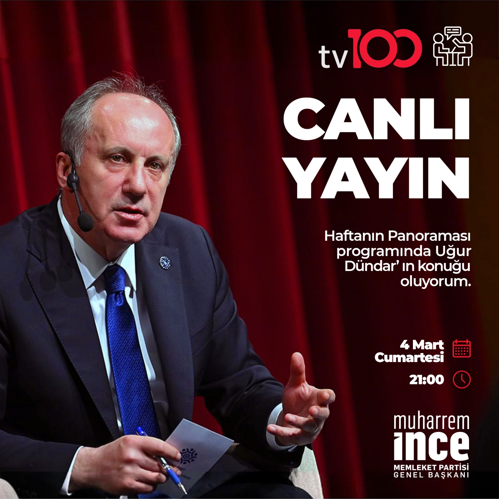 Muharrem İNCE on Twitter: "TV 100 ekranlarında yayınlanan Haftanın Panoraması programında Uğur ...