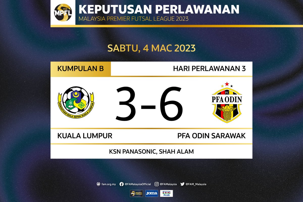 FA Malaysia on Twitter: "Keputusan MPFL 2023 Hari Perlawanan 3 | Sabtu, 4 Mac 2023 KUALA LUMPUR ...