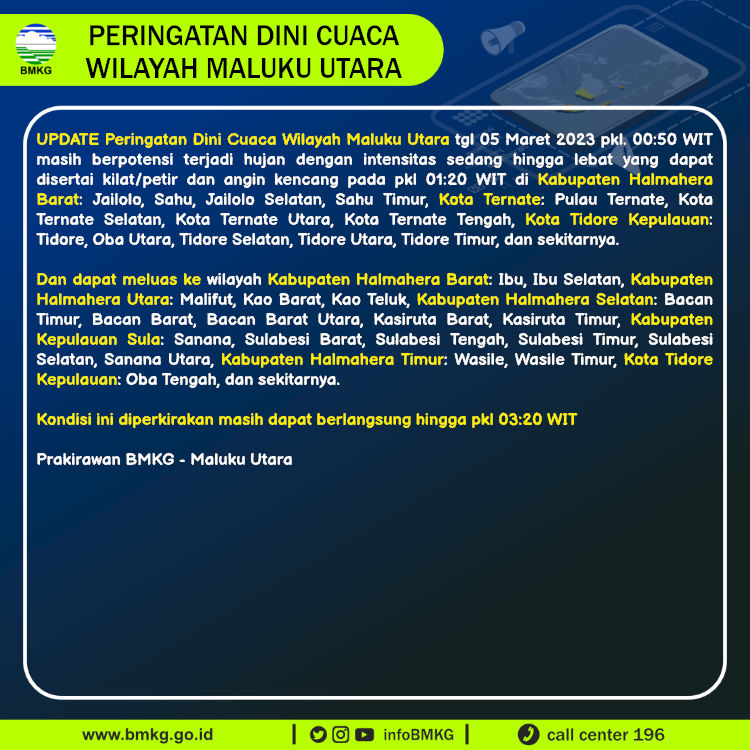 BMKG on Twitter: "Update Peringatan Dini Cuaca Wilayah - Maluku Utara Tgl. 05 Maret 2023 pkl. 01 ...