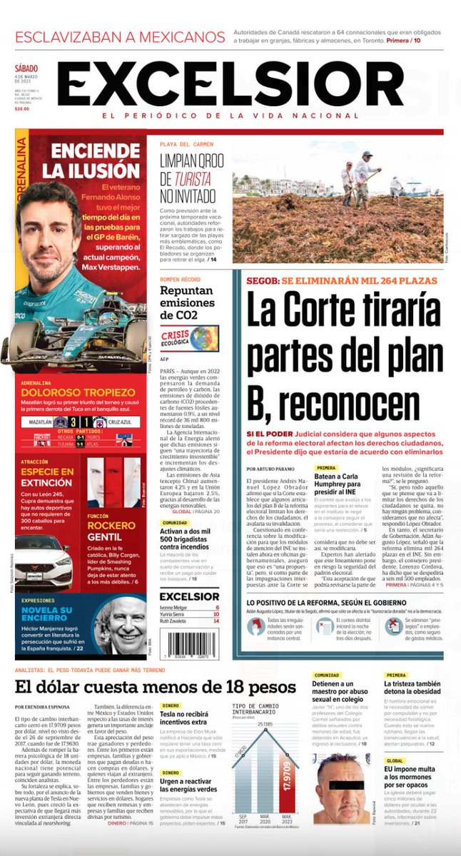 🔴🗞 Te compartimos la portada de Excélsior es este sábado 4 de marzo del ...