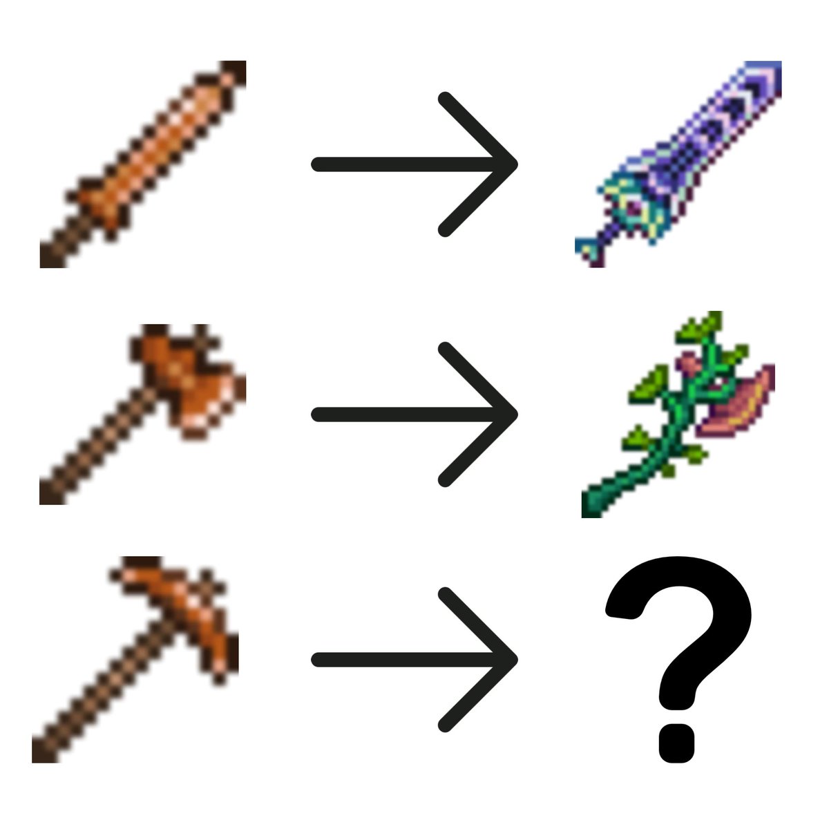 r/Terraria on Twitter: "Every starter tool has an upgraded version that uses itself for crafting ...