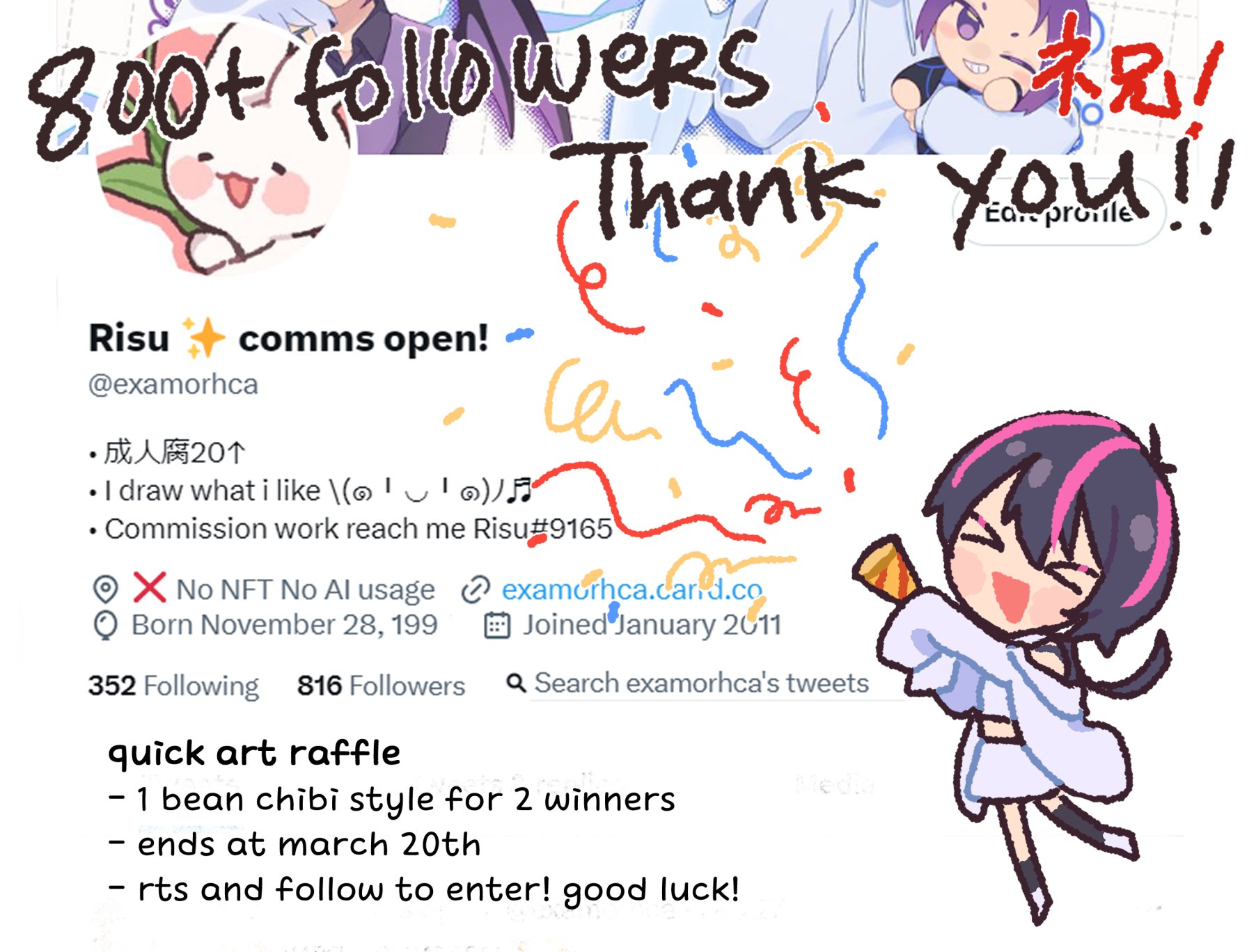 Risu comms open! on Twitter: "I hit 800 followers recently, so its time for another art raffle ...