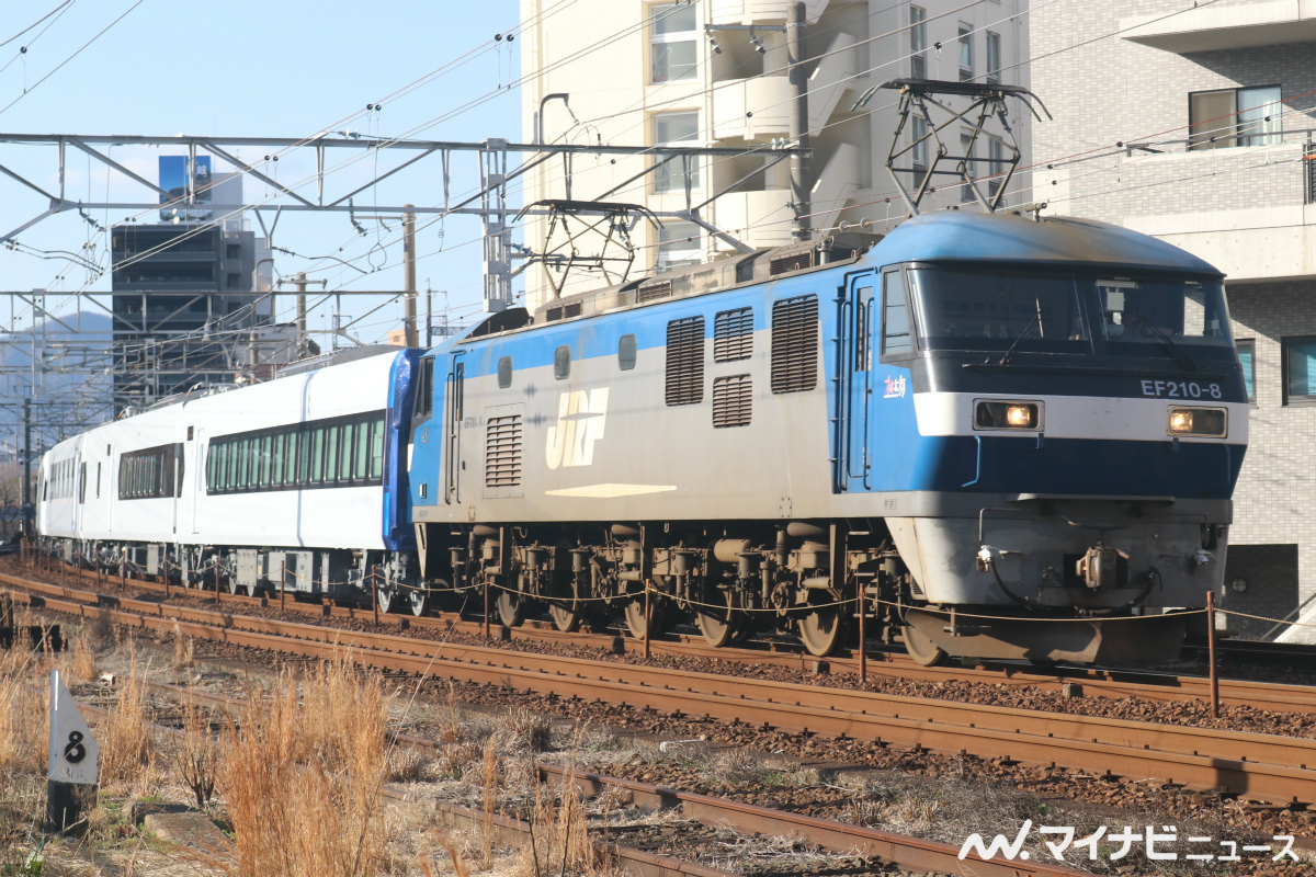 鉄道ニュース（マイナビニュース） on Twitter: "東武鉄道の新型特急車両N100系「スペーシア X」が電気機関車EF210形に牽引され、山陽本線を東へ。白い車体が目立ち、独特な先頭 ...