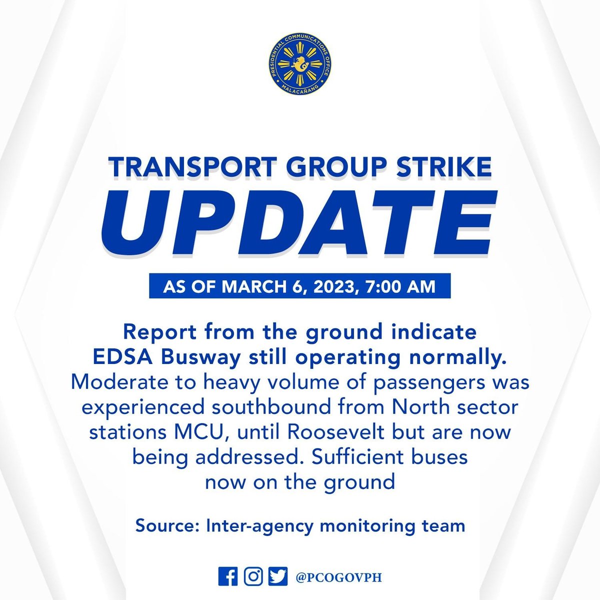 Presidential Communications Office on Twitter: "Nananatiling normal ang operasyon ng EDSA Busway ...