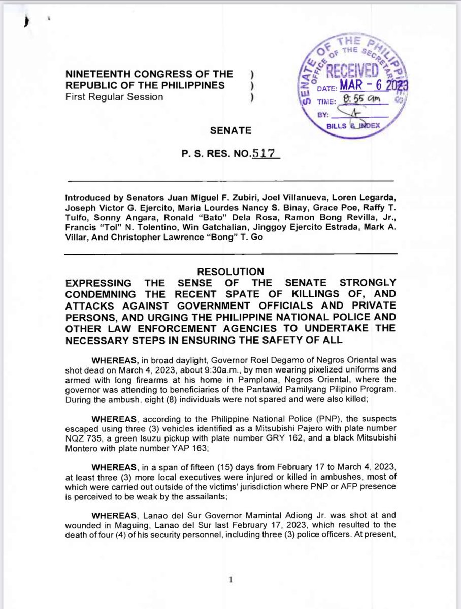ABS-CBN News on Twitter: "RT @sherieanntorres: Fifteen senators file Senate Resolution 517 ...