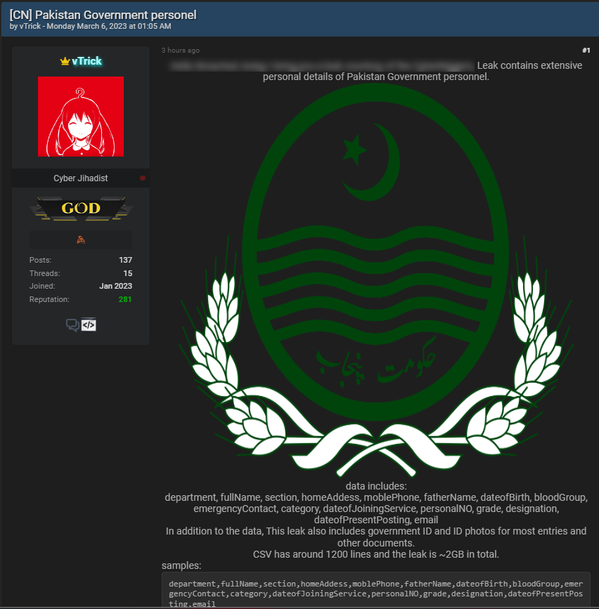 FalconFeedsio on Twitter: "A user in a hacker's forum is claiming to have leaked extensive ...