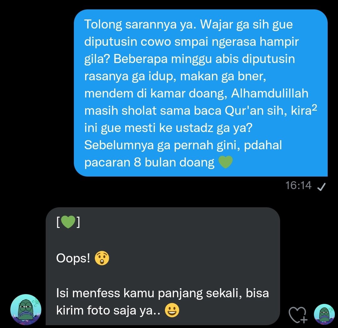 Tanyarl 💚 on Twitter: "Menfessnya kepanjangan, disuruh kirim aja 💚"