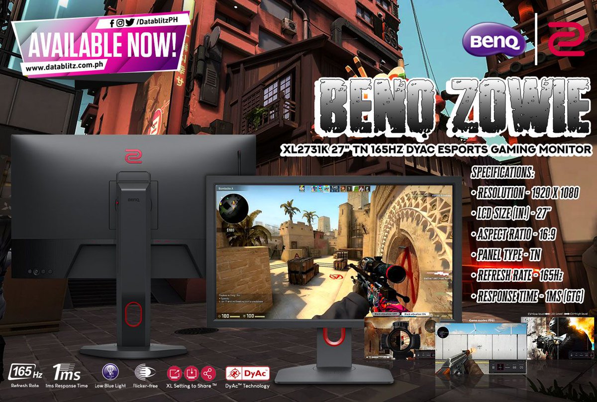 DataBlitz on Twitter: "ELEVATE YOUR GAMEPLAY! BenQ Zowie XL2731K 27" TN 165Hz DYAC eSports ...