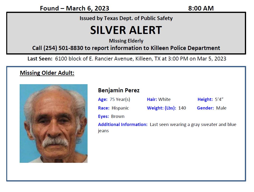 Texas Alerts On Twitter Discontinued Silver Alert For Benjamin Perez