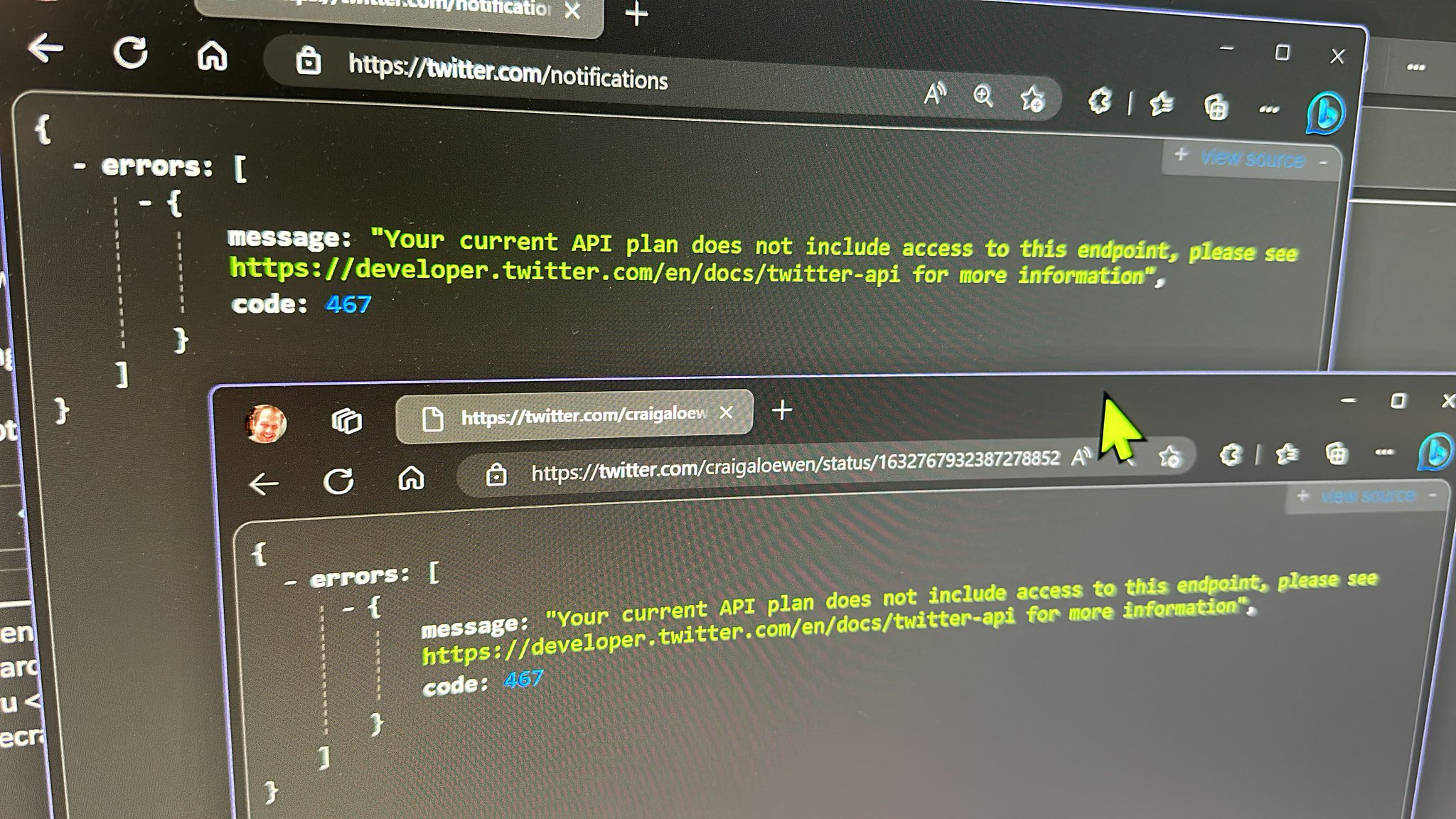 Scott Hanselman on Twitter: "#Twitter denying themselves access to their own API? #PayUp! https ...