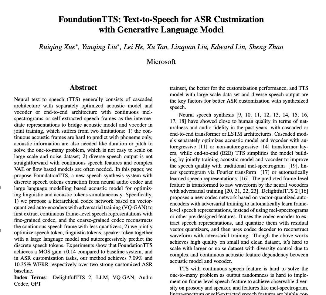 AK on Twitter: "FoundationTTS: Text-to-Speech for ASR Custmization with Generative Language ...