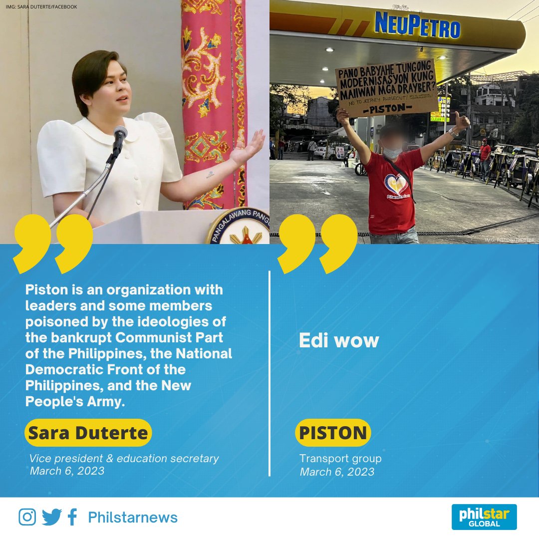 Philstar.com on Twitter: "‘EDI WOW’ This was how PISTON reacted to Vice President Sara Duterte’s ...