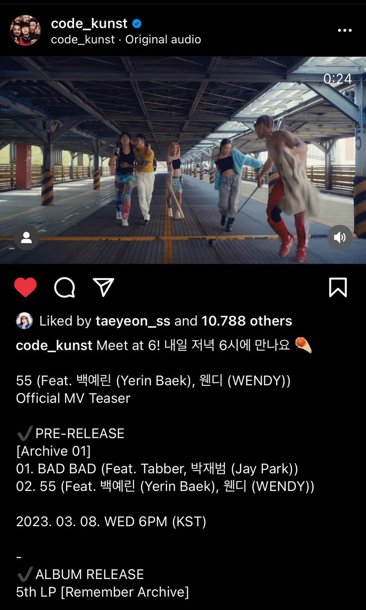 's rain stops on Twitter: "Taeyeon liked code kunst ft yerin baek wendy post on ig 🫂"