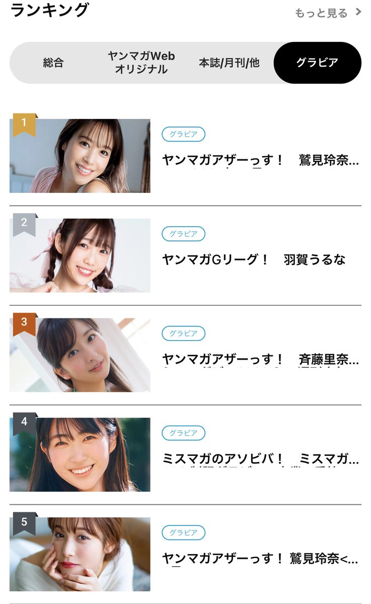 ヤングマガジン編集部 on Twitter: "RT @yanmaga_g: 🎊最新グラビアランキング🎊 第1位『ヤンマガアザーっす！#鷲見玲奈』 https://yanmaga.jp ...