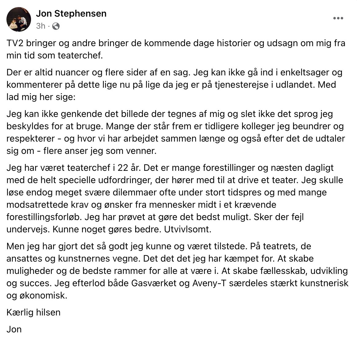 Anne Kirstine Cramon on Twitter: "Det, jeg læser ud af Jon Stephensens facebookopdatering her ...