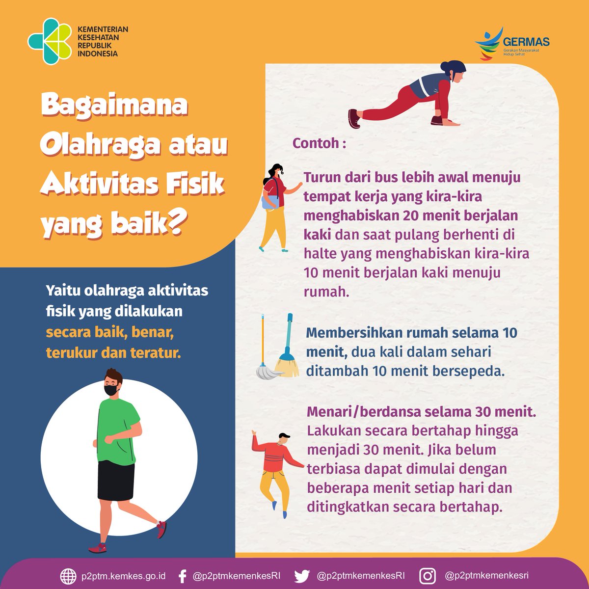 P2PTM Kemenkes RI on Twitter: "Bagaimana olahraga atau aktivitas fisik yang baik? . #CERDIK # ...