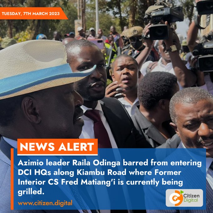 Hot 96 FM Kenya on Twitter: "Azimio leader Raila Odinga barred from entering DCI HQs along ...
