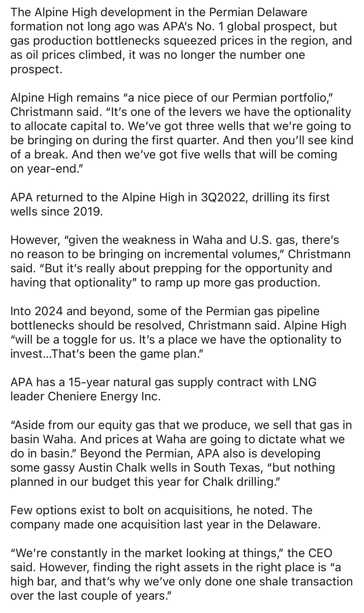 Christine Guerrero on Twitter: "Interesting comments about $APA Alpine High Gas Play #EFT https ...