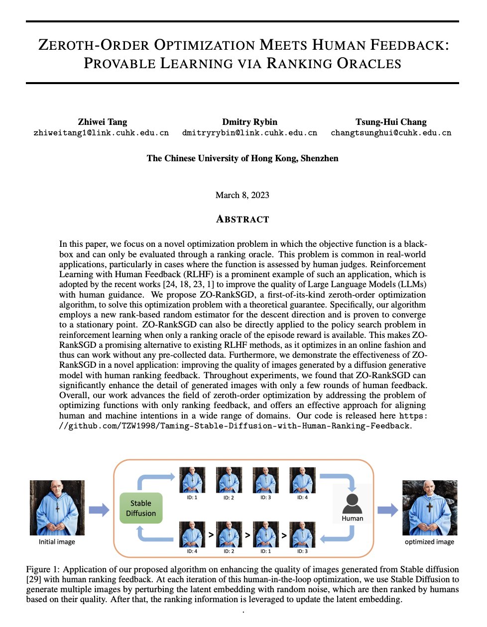 AK on Twitter: "Zeroth-Order Optimization Meets Human Feedback: Provable Learning via Ranking ...