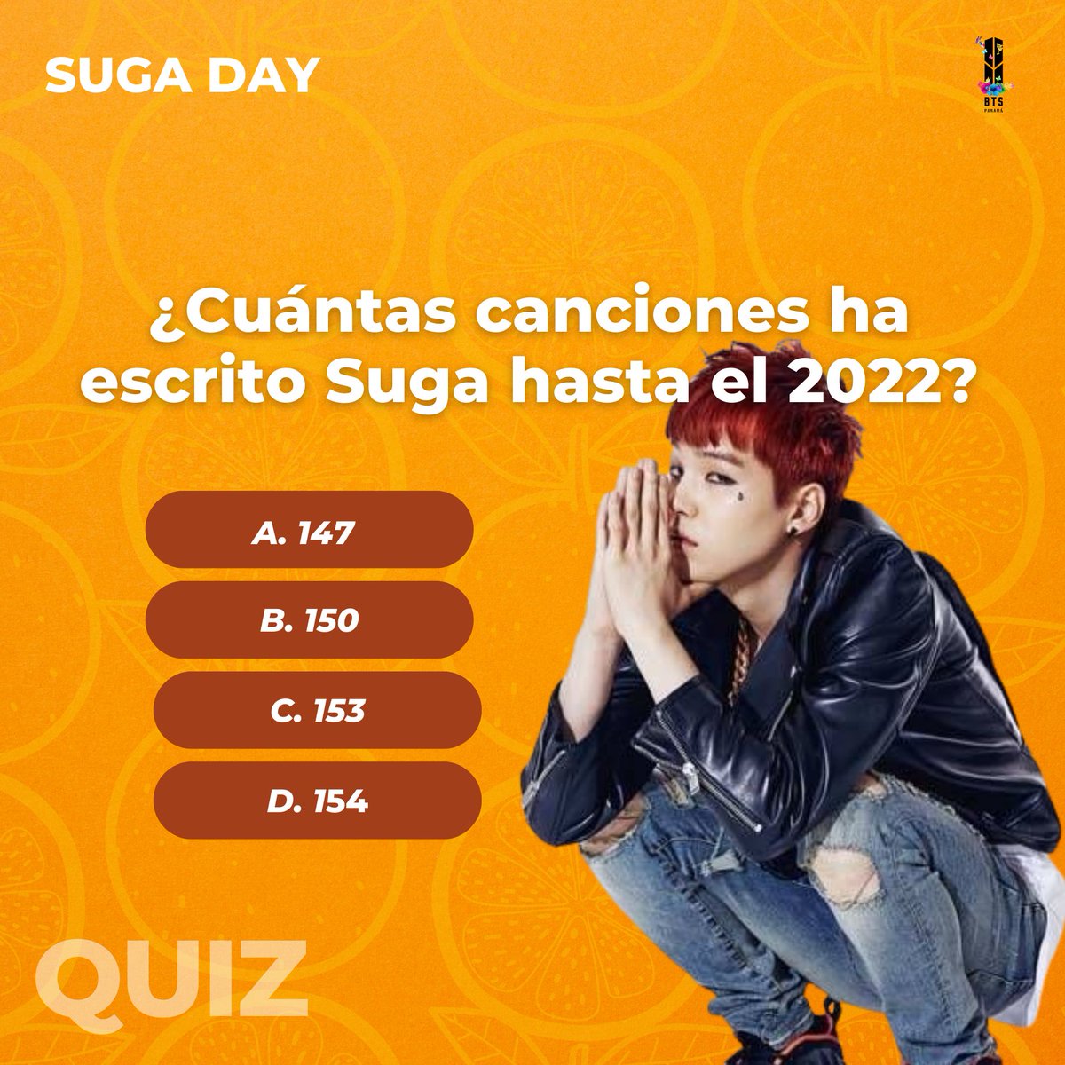 BTS Panamá🇵🇦 on Twitter: "🍊[SUGA DAY]🍊 Otra pregunta sobre nuestro Yoongi. ¿A qué no sabes la ...
