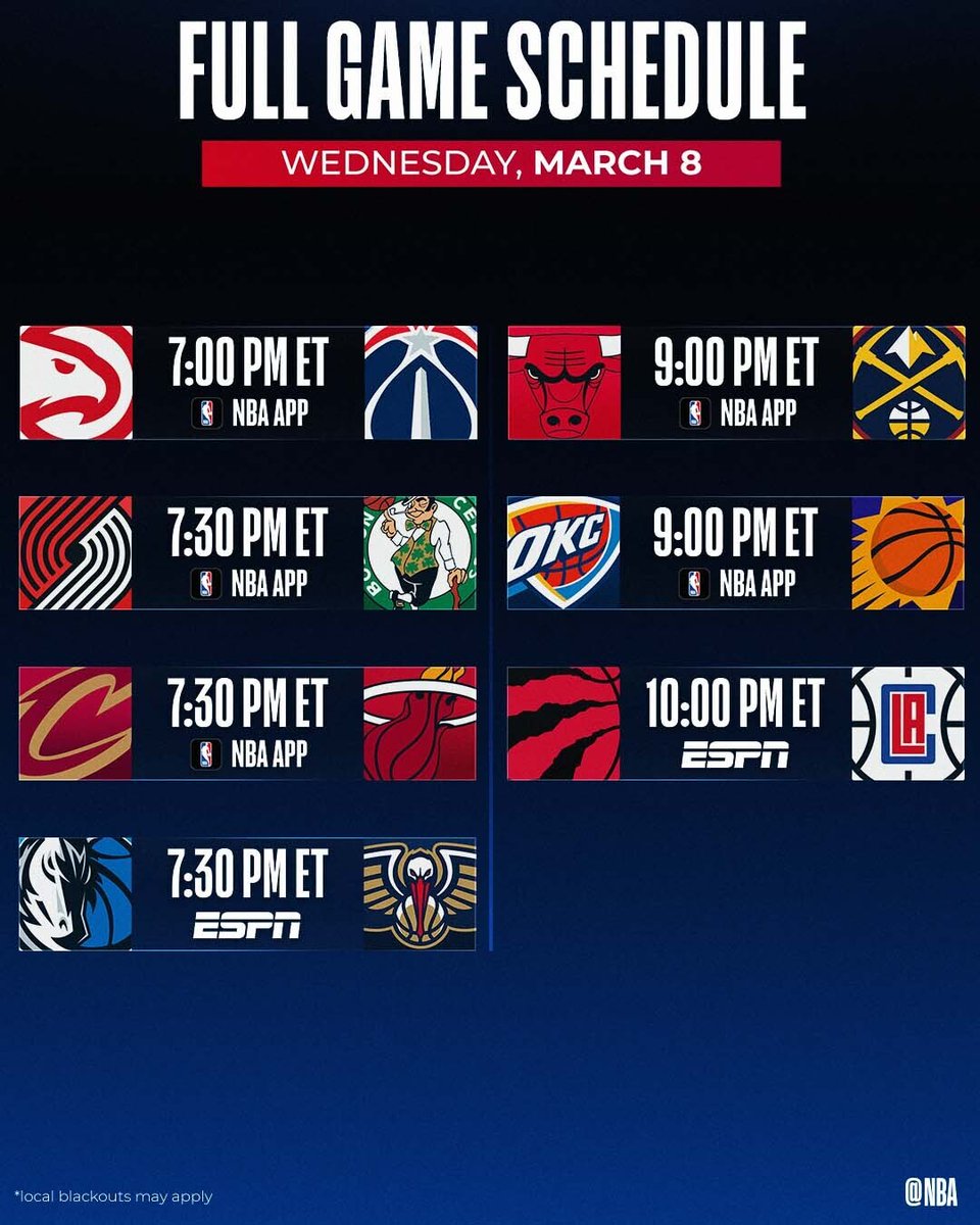 NBA on Twitter: "A look at Wednesday's NBA slate 👀 For more, download the NBA app: 📲 http://app ...